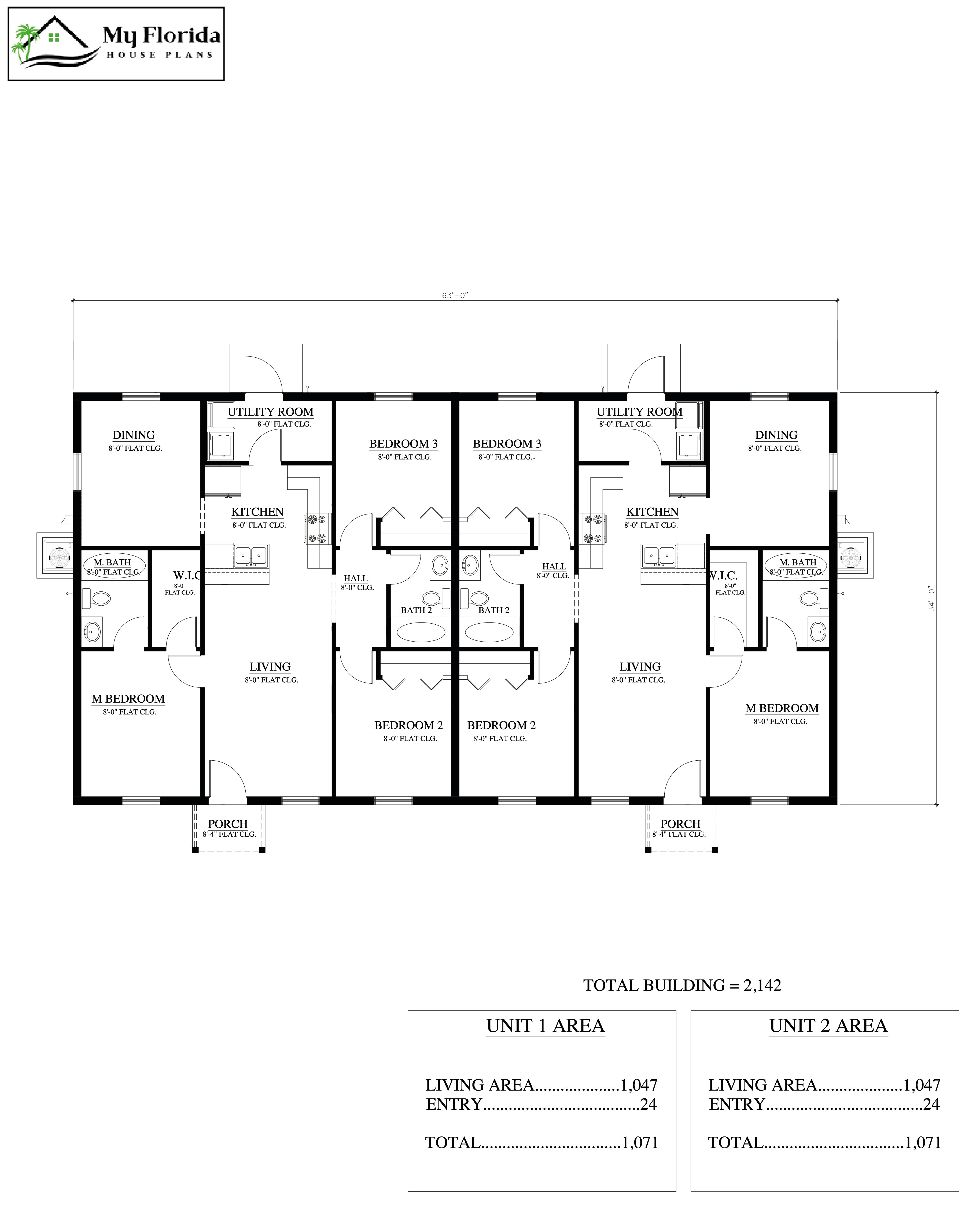 Duplex Plans Model 1047– My Florida House Plans