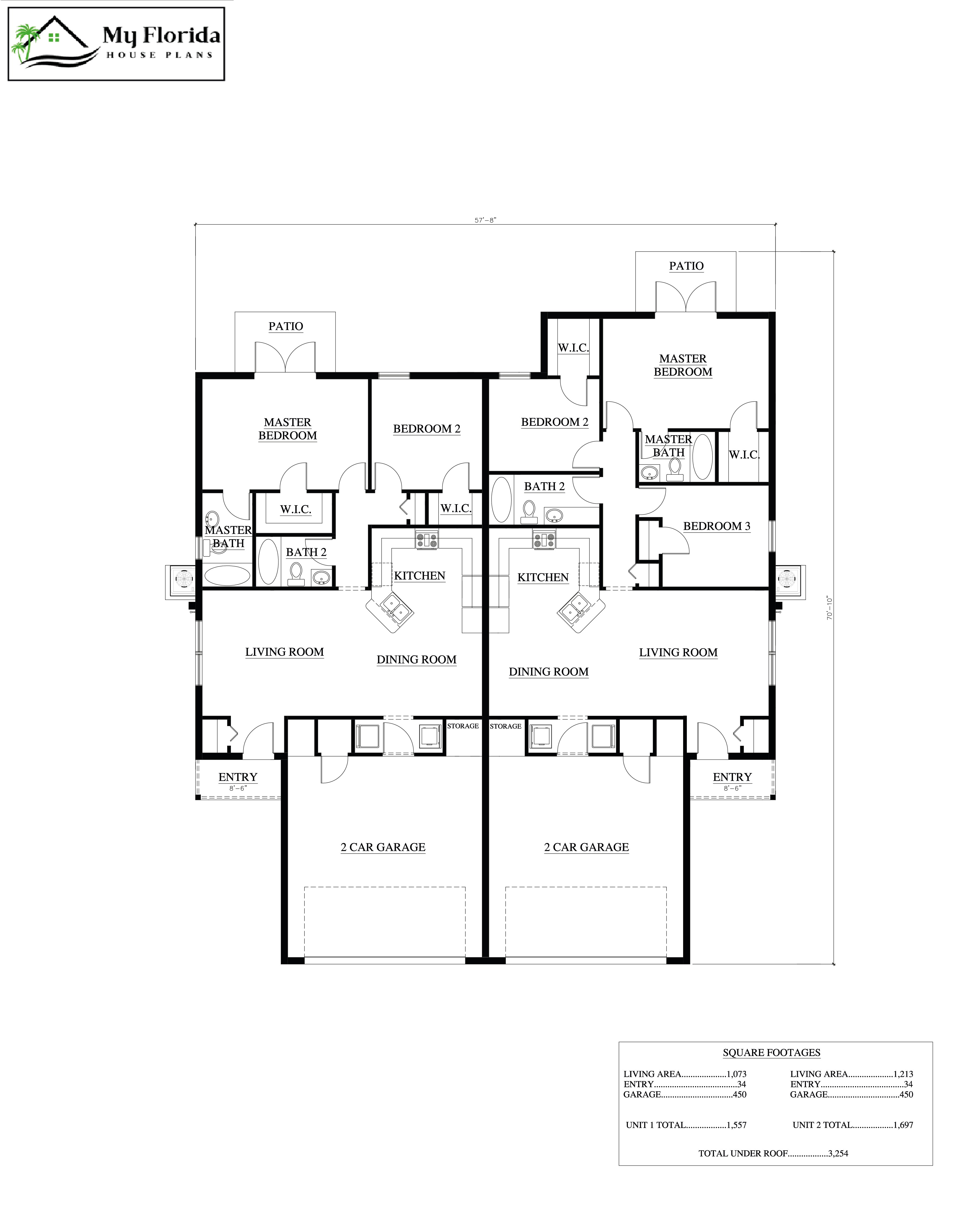 Duplex Plans Model 1213– My Florida House Plans