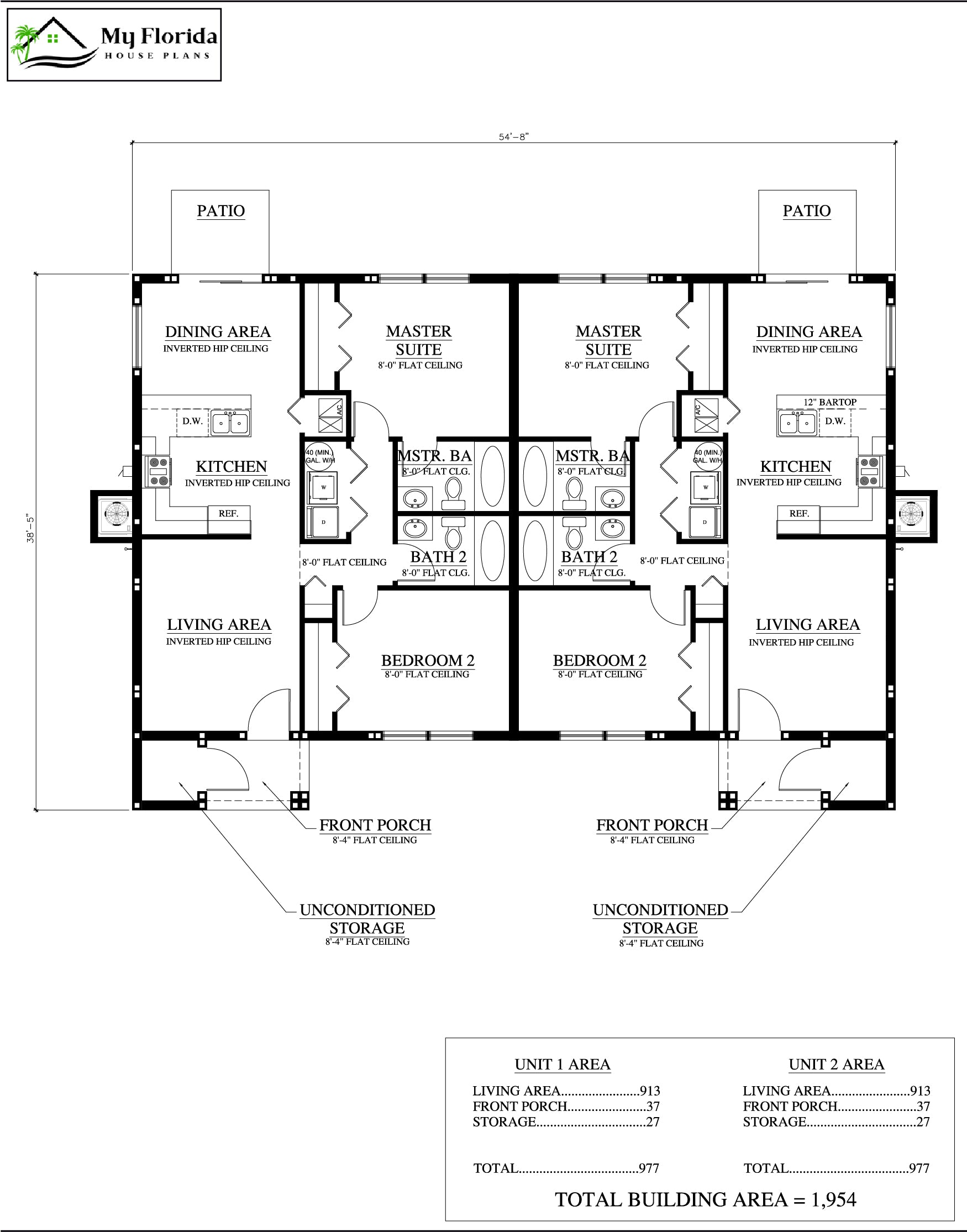 Duplex Plans Model 913– My Florida House Plans